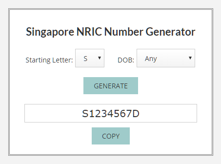 Singapore NRIC Generator by Sam Liew / samliew
