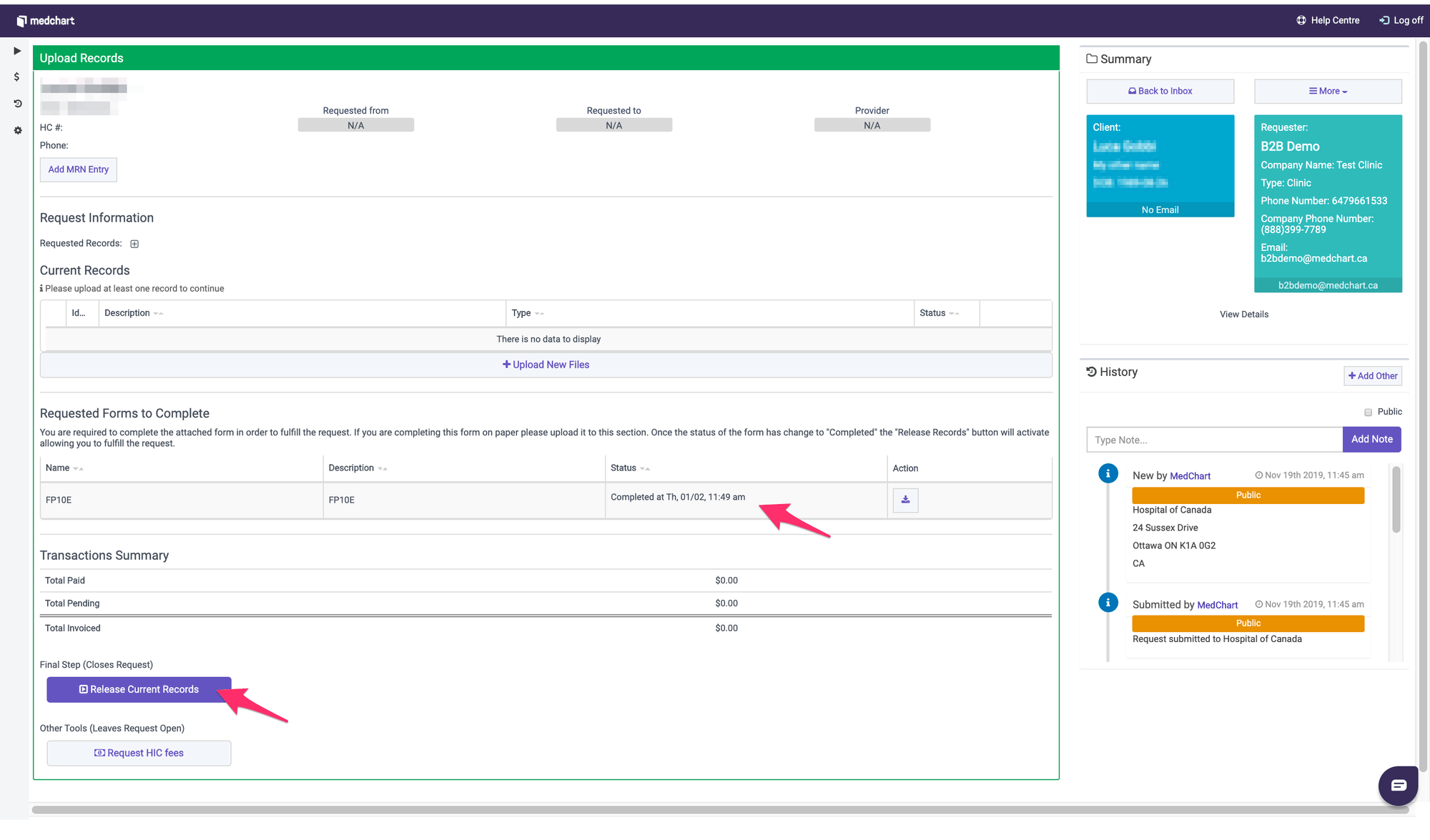 Dynacare APS Requests