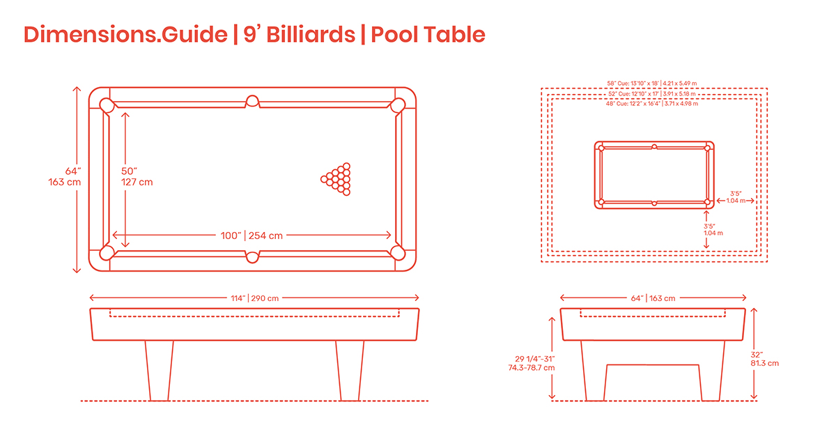 9 Foot Billiards | Pool Table Dimensions & Drawings | Dimensions.com