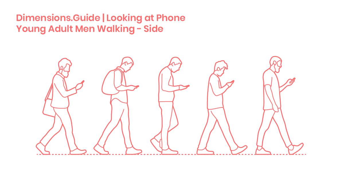 Looking at Phone - Young Adult Men - Walking - Side Dimensions ...