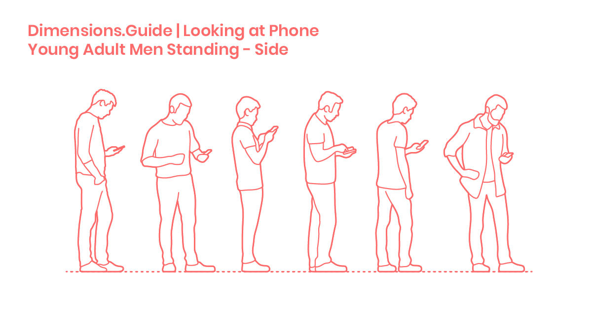 Looking at Phone - Young Adult Men - Standing - Side Dimensions ...