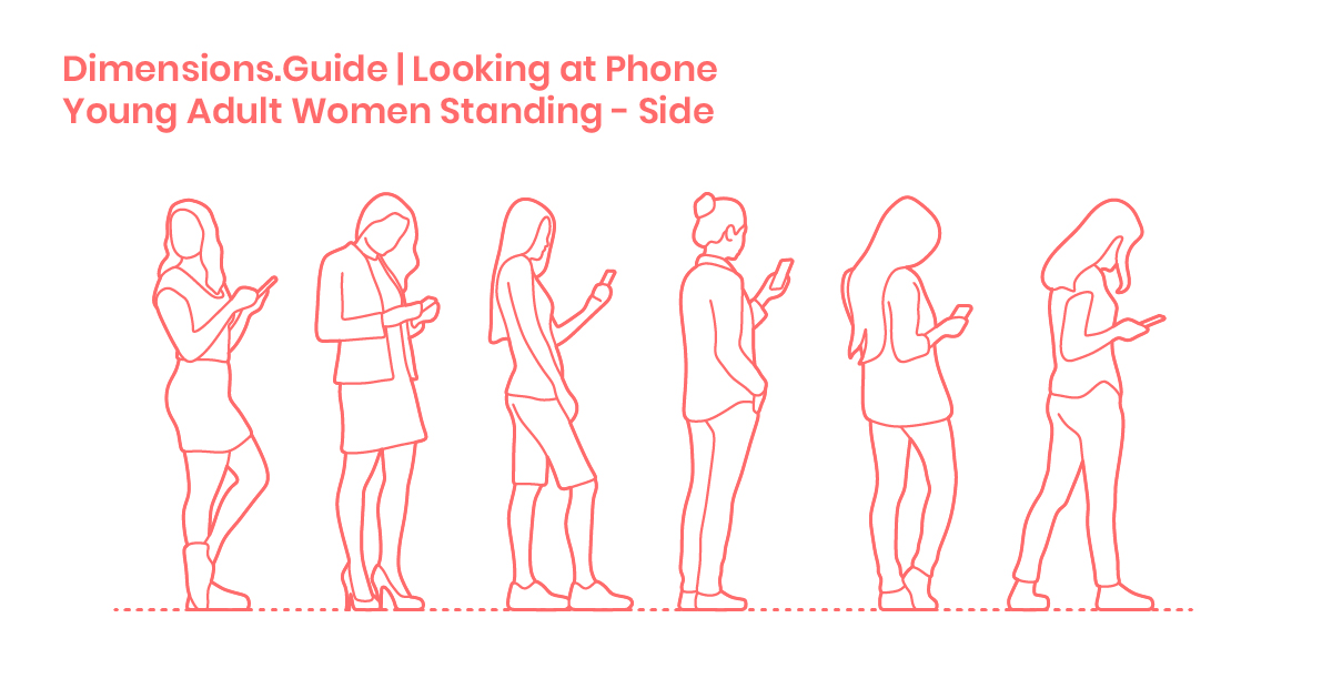 Looking at Phone - Young Adult Women - Standing - Side Dimensions ...
