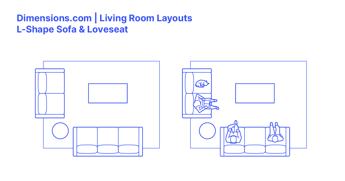 Living Room - L-Shape, Sofa & Loveseat Dimensions & Drawings ...