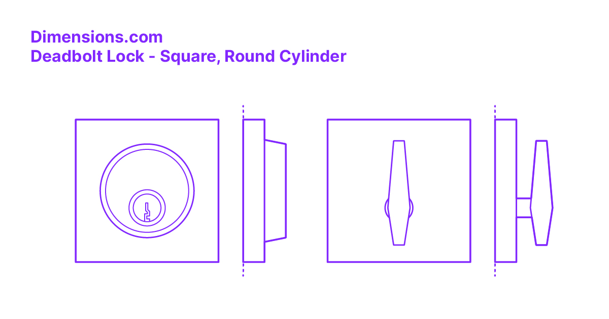 Deadbolt Lock - Square, Round Cylinder Dimensions & Drawings ...