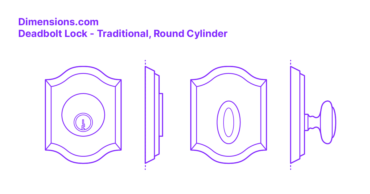 Deadbolt Lock - Traditional, Round Cylinder Dimensions & Drawings ...