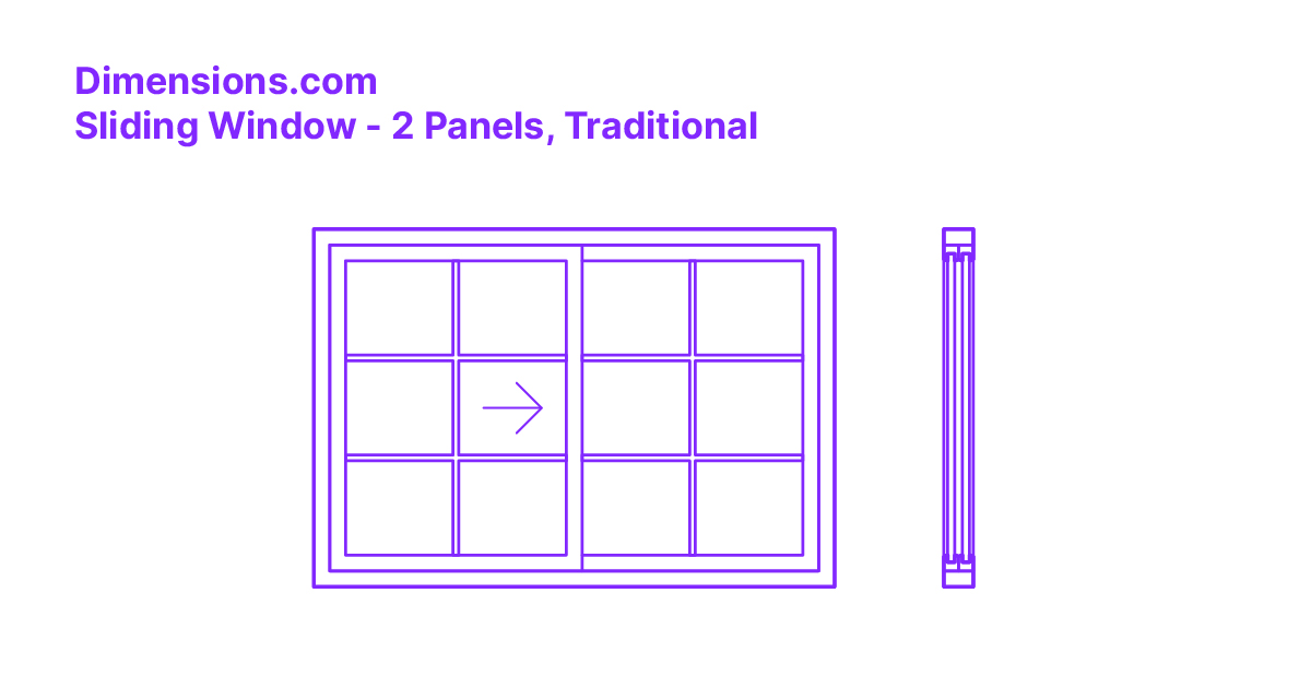 Sliding Window - 2 Panels, Traditional Dimensions & Drawings ...