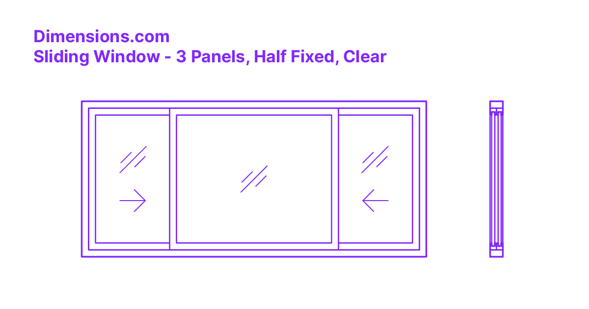 Sliding Window - 3 Panels, Half Fixed, Clear Dimensions & Drawings ...
