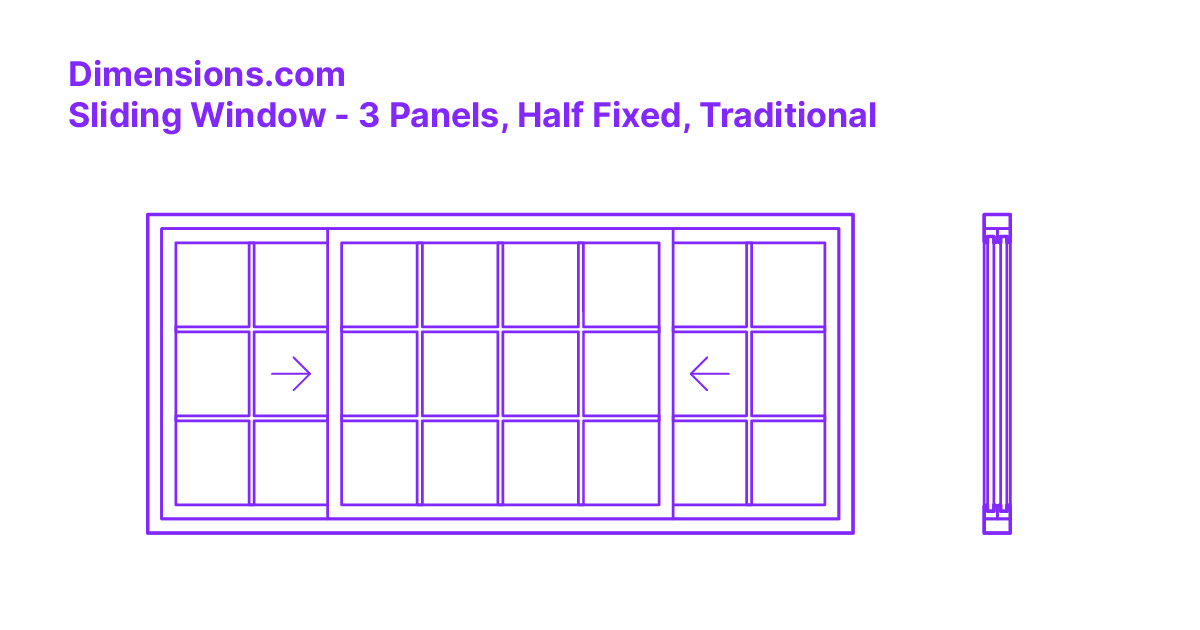 Sliding Window - 3 Panels, Half Fixed, Traditional Dimensions ...