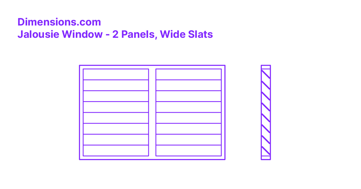 Jalousie Window - 2 Panels, Wide Slats Dimensions & Drawings ...