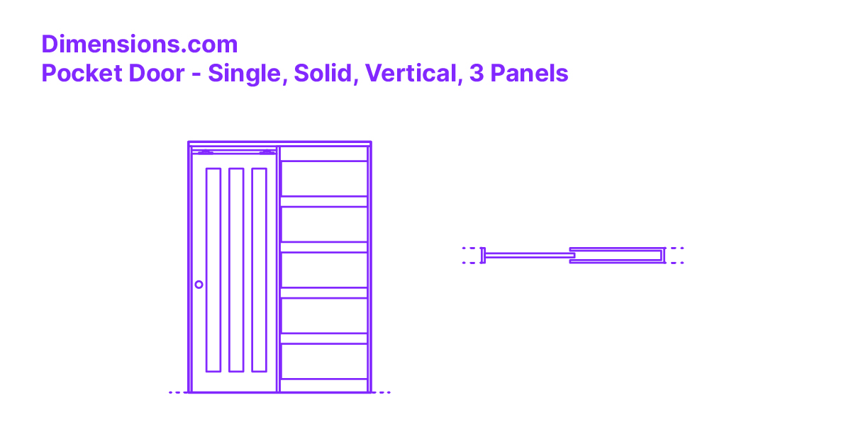Pocket Door - Single, Solid, Vertical, 3 Panels Dimensions & Drawings ...