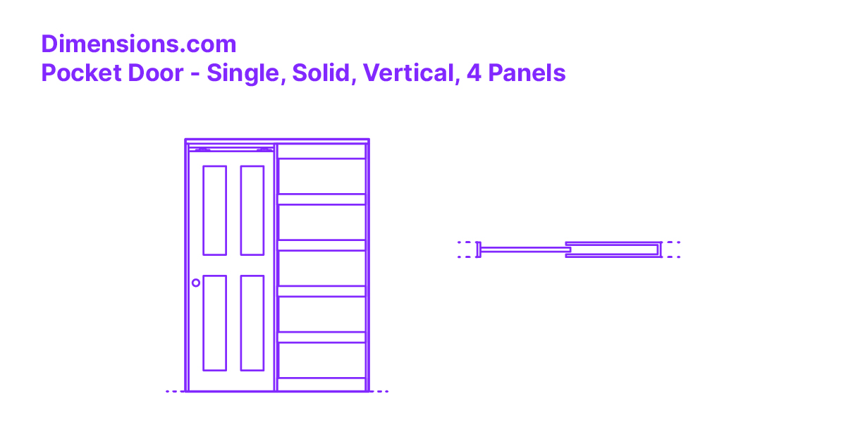 Pocket Door - Single, Solid, Vertical, 4 Panels Dimensions & Drawings ...