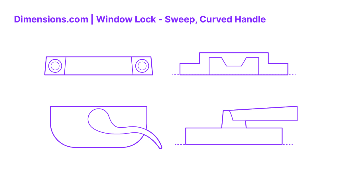 Window Lock - Sweep, Curved Handle Dimensions & Drawings | Dimensions.com