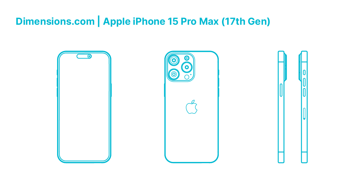 Apple iPhone 15 Pro Max (17th Gen) Dimensions & Drawings | Dimensions.com