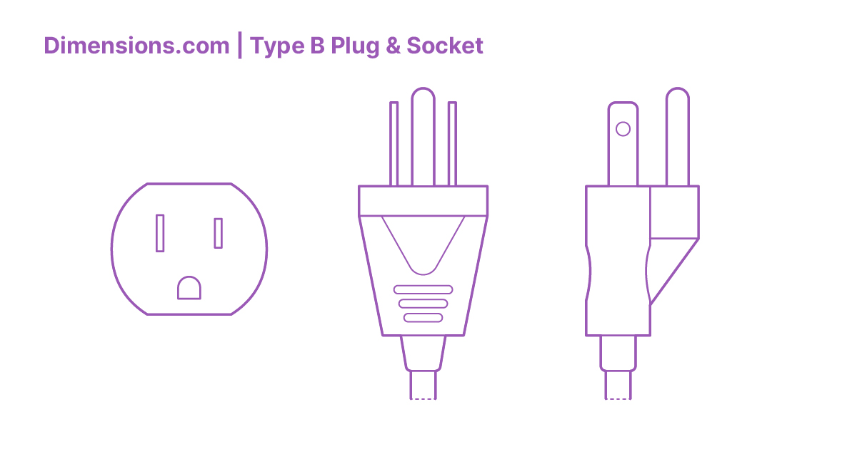 Type B Plug & Socket Dimensions & Drawings | Dimensions.com