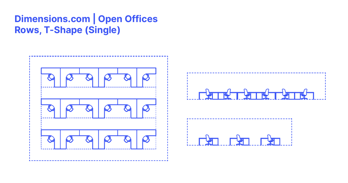 Open Office - Rows, T-Shape (Single) Dimensions & Drawings | Dimensions.com