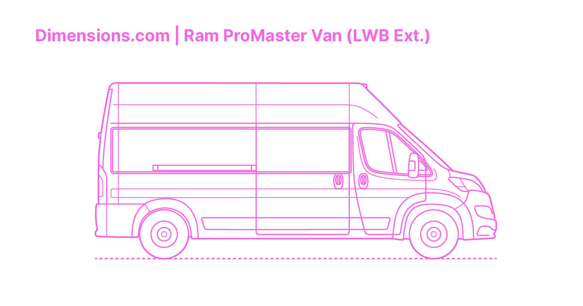Ram ProMaster Van (LWB Extended) Dimensions & Drawings | Dimensions.com
