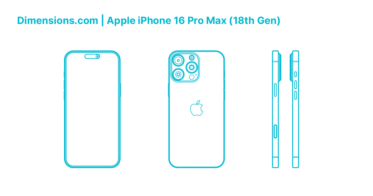 Apple iPhone 16 Pro Max (18th Gen) Dimensions & Drawings | Dimensions.com