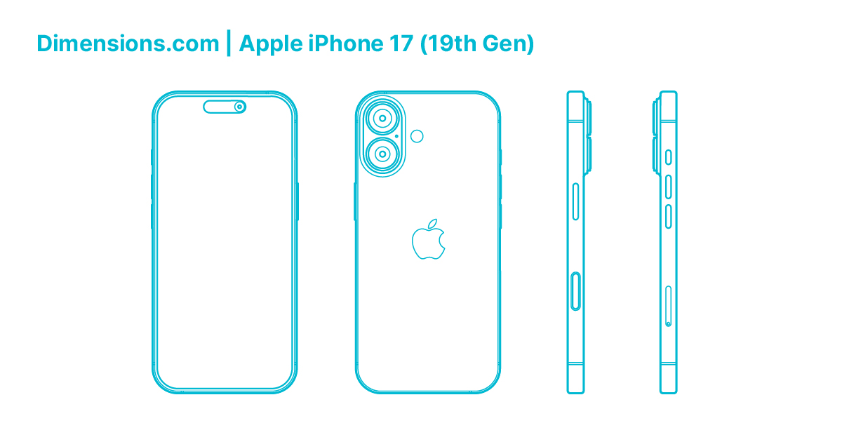 Apple iPhone 17 (19th Gen) Dimensions & Drawings | Dimensions.com