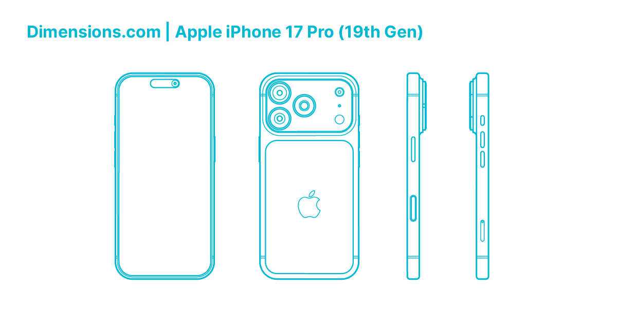 Apple iPhone 17 Pro (19th Gen) Dimensions & Drawings | Dimensions.com