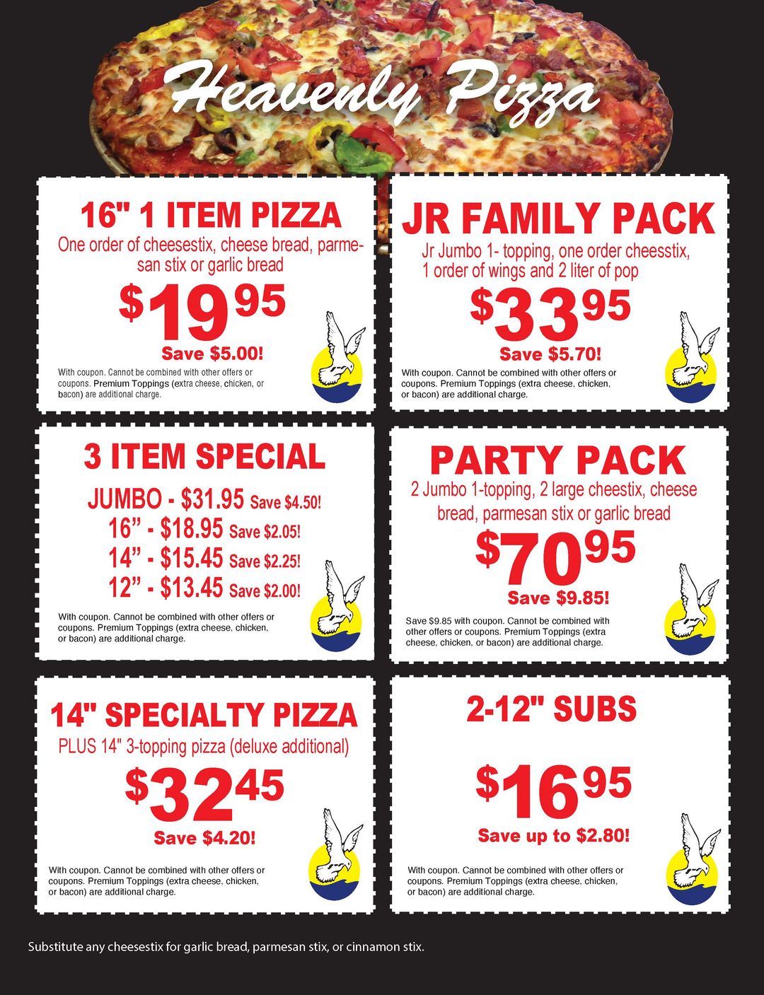 Specials| Pizza Place Delivery| Order Online| Heavenly Pizza