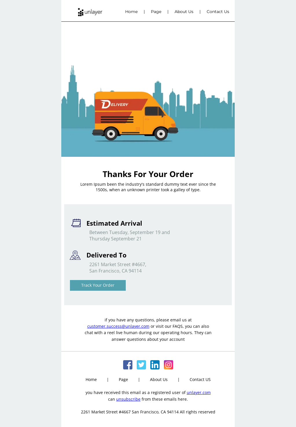 Shipping Notification Email Template Unlayer