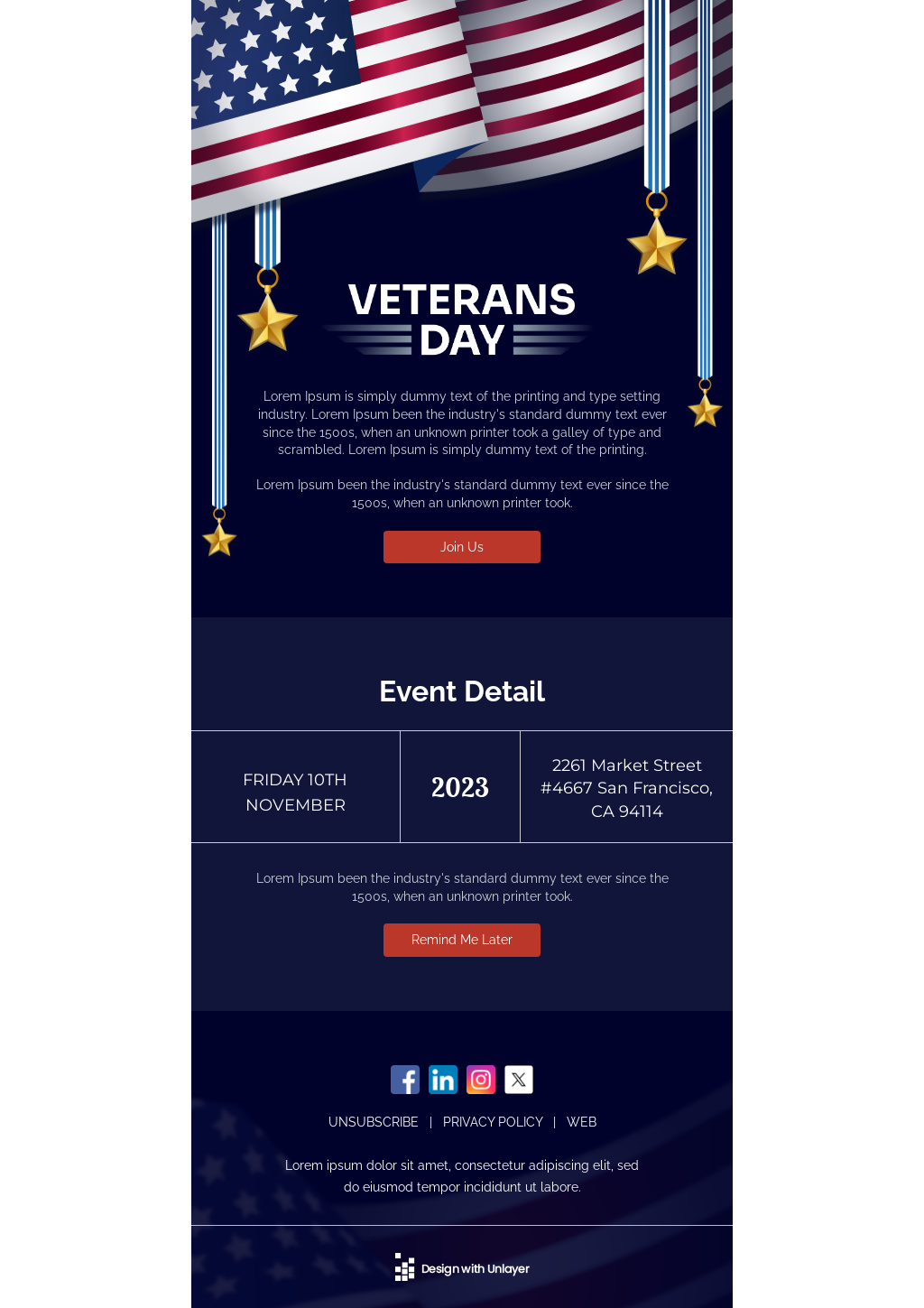 Veterans Day Event Invitation Email Template Unlayer