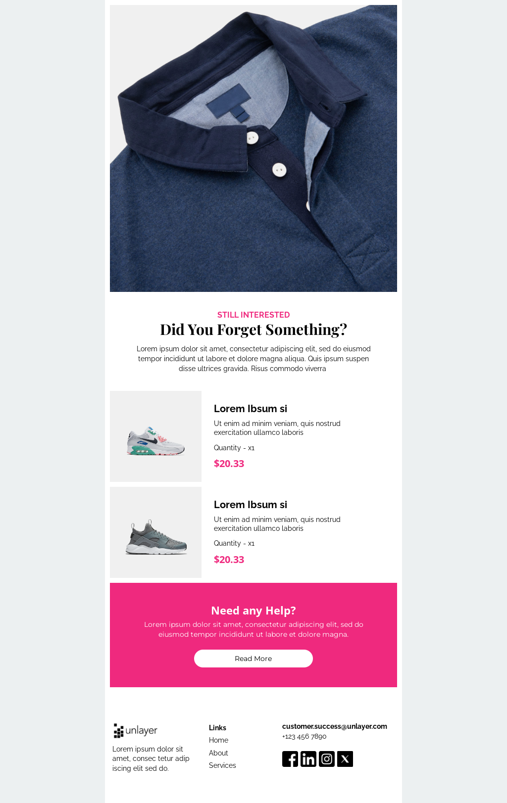 Abandoned Cart Recovery Email Template Unlayer