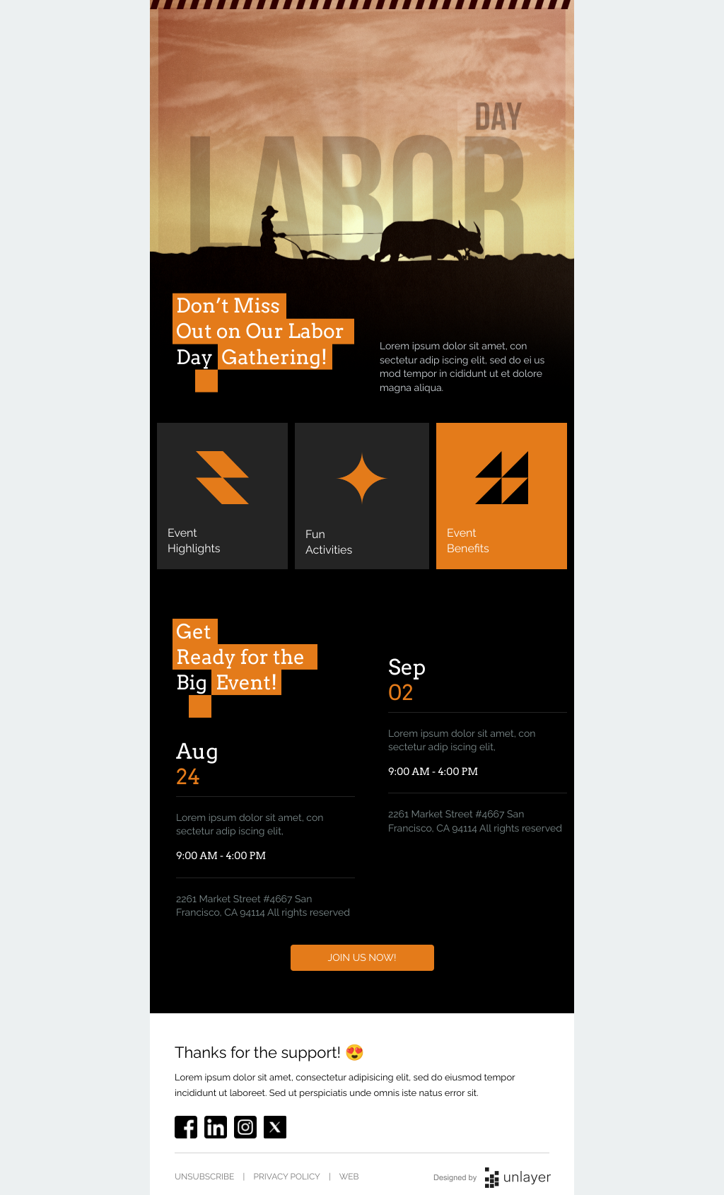 Labor Day Invitation Email Template | Unlayer