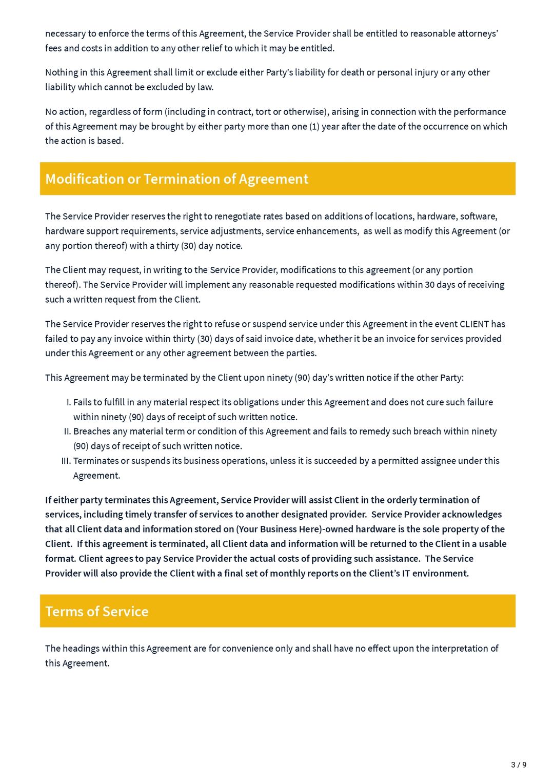Free Managed Service Agreement Template