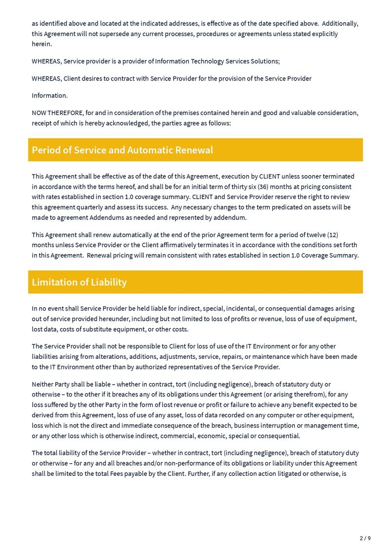 Free Managed Service Agreement Template