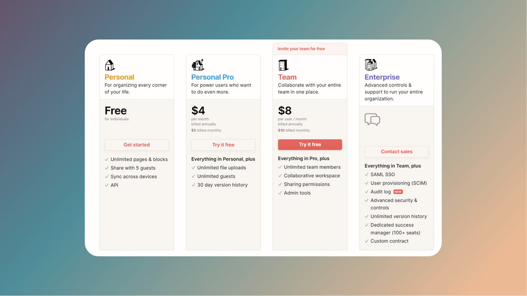 Notion Pricing: Plans, Features & Personal Pro