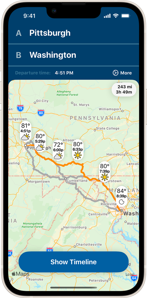 Weather on the Way - Road Conditions and Forecast on Route App
