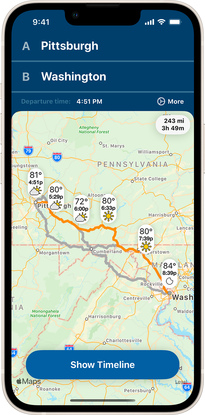 Weather on the Way - Road Conditions and Forecast on Route App