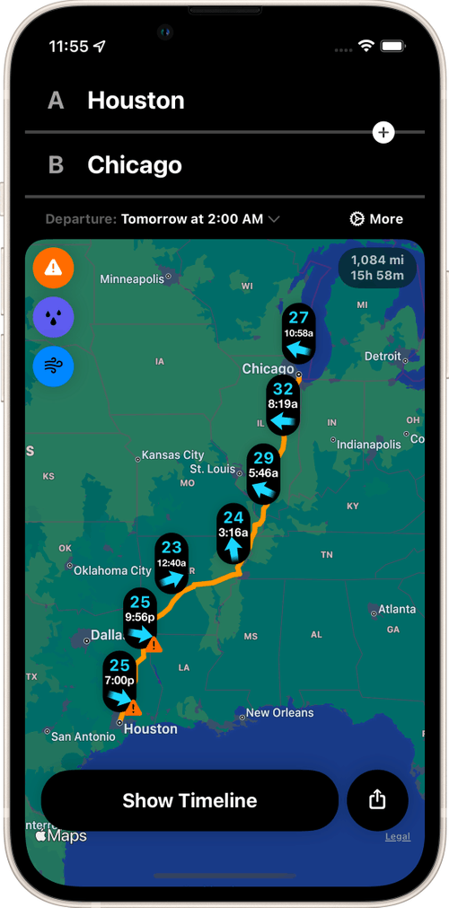 Weather on the Way - Road Conditions and Forecast on Route App