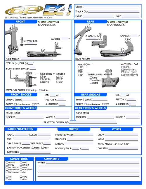 Team Associated B4 Setup Sheet Editable