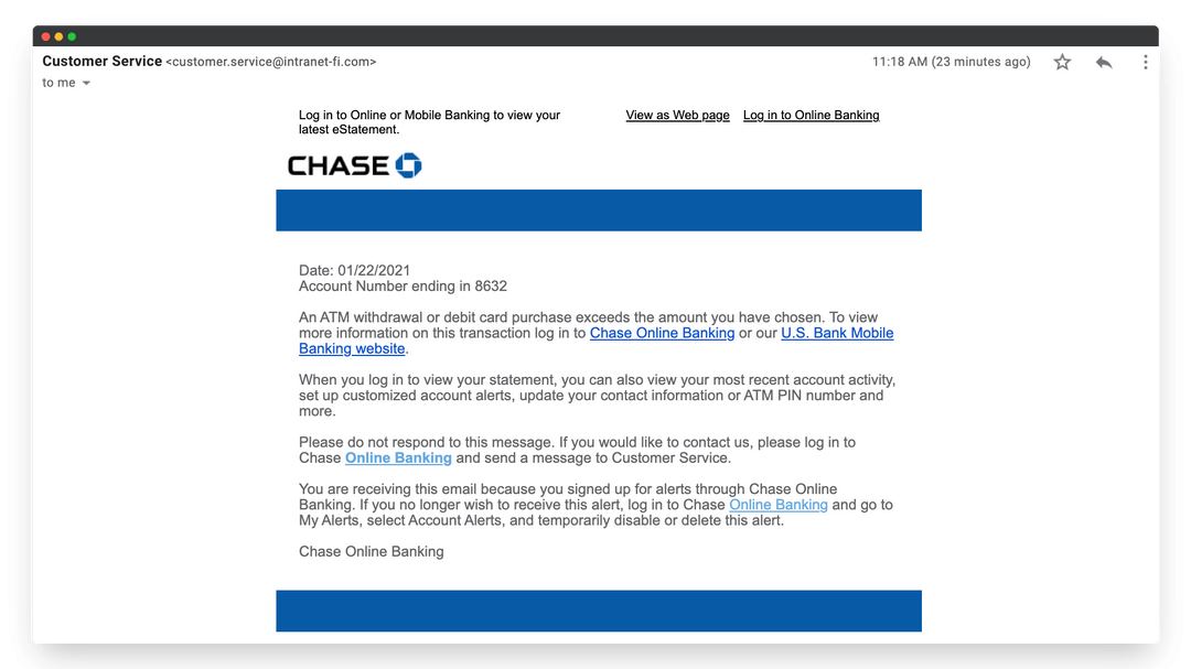 Chase Phishing Email Example | Hook Security