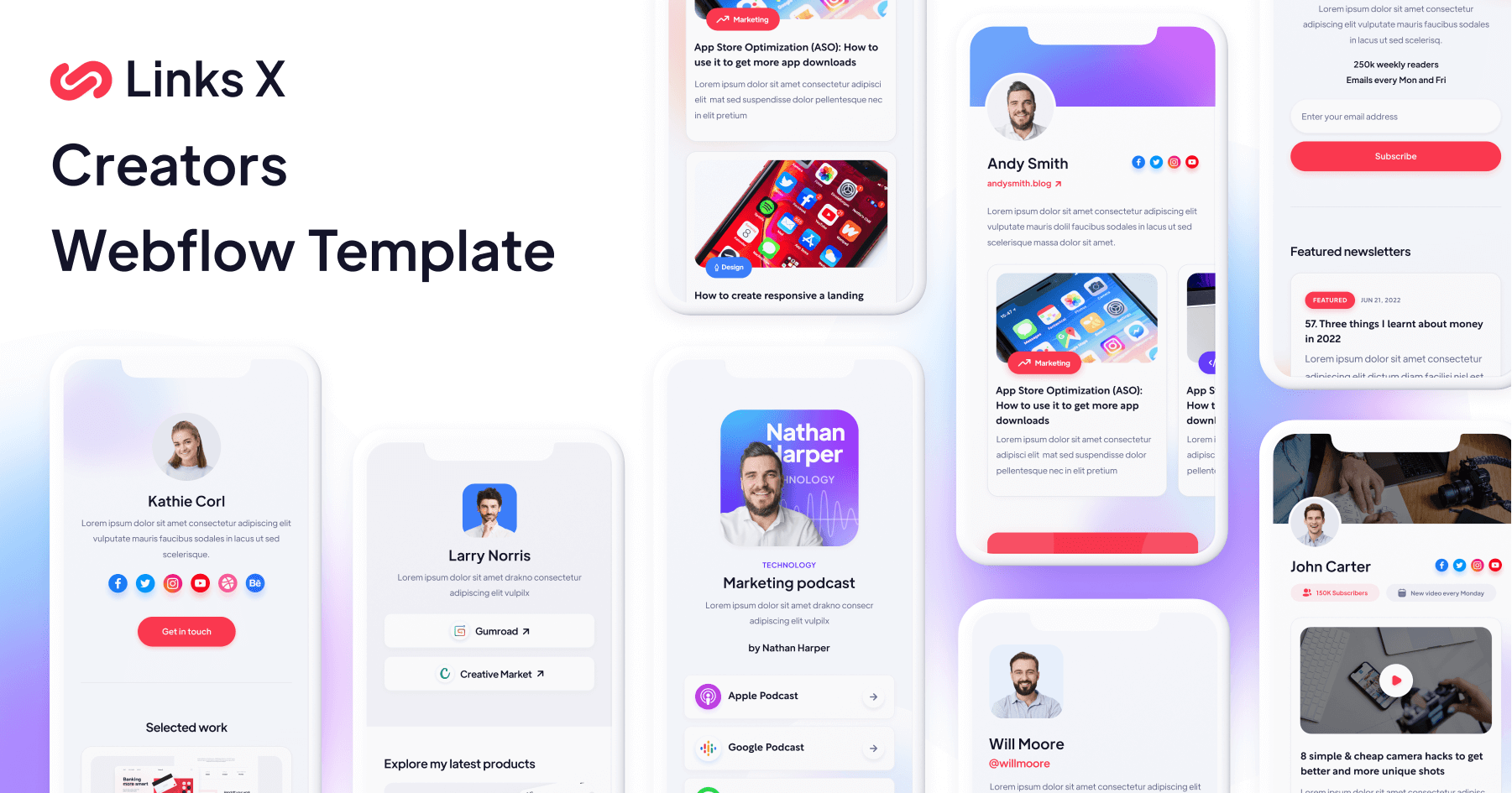 Social Media Profile Link Webflow Template - Links X | BRIX Templates
