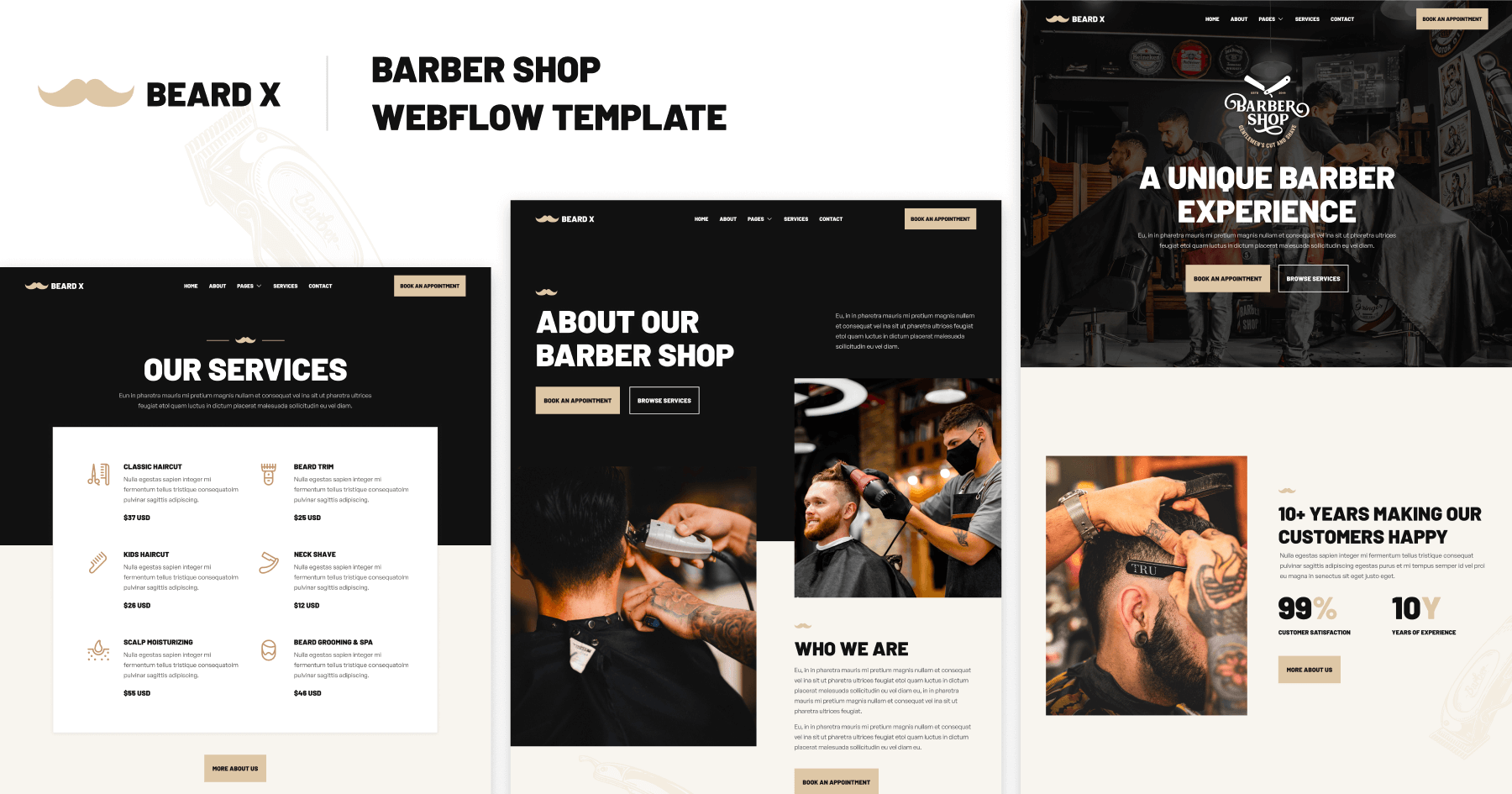 Barber Shop Webflow Template - Beard X | BRIX Templates