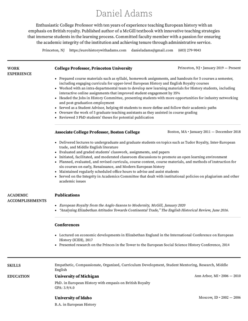 College Professor Resume Example & Writing Tips for 2025