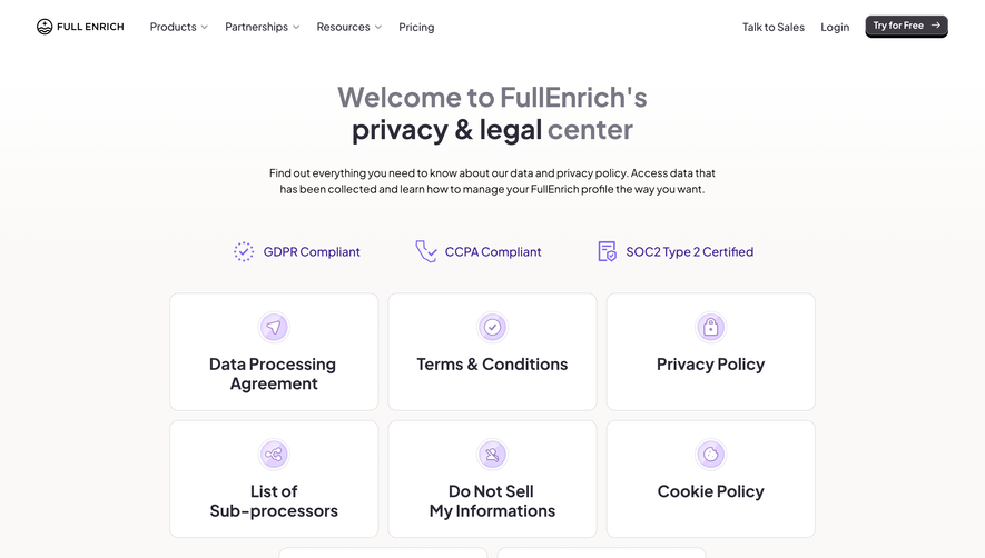 FullEnrich Privacy Compliance Page UI - SaaSFrame