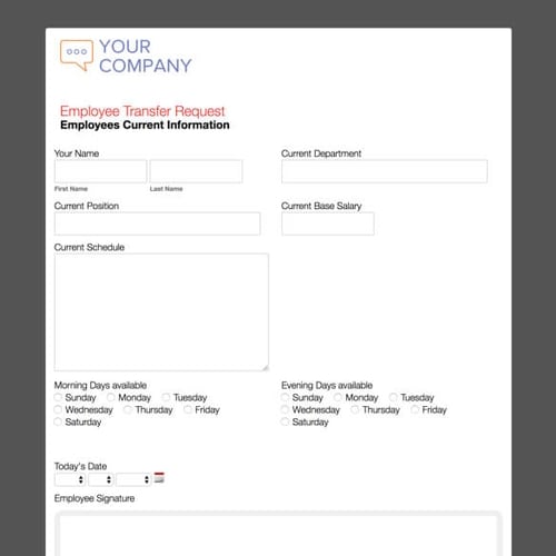 Employee Transfer Request Form Template | Formstack