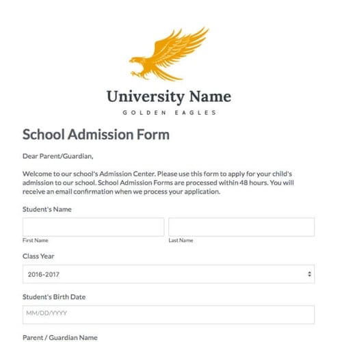 Online School Admission Form Template | Formstack