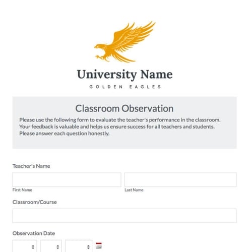 Classroom Observation Form Template | Formstack