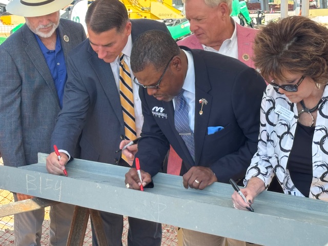 City celebrates Mansfield Stadium topping out