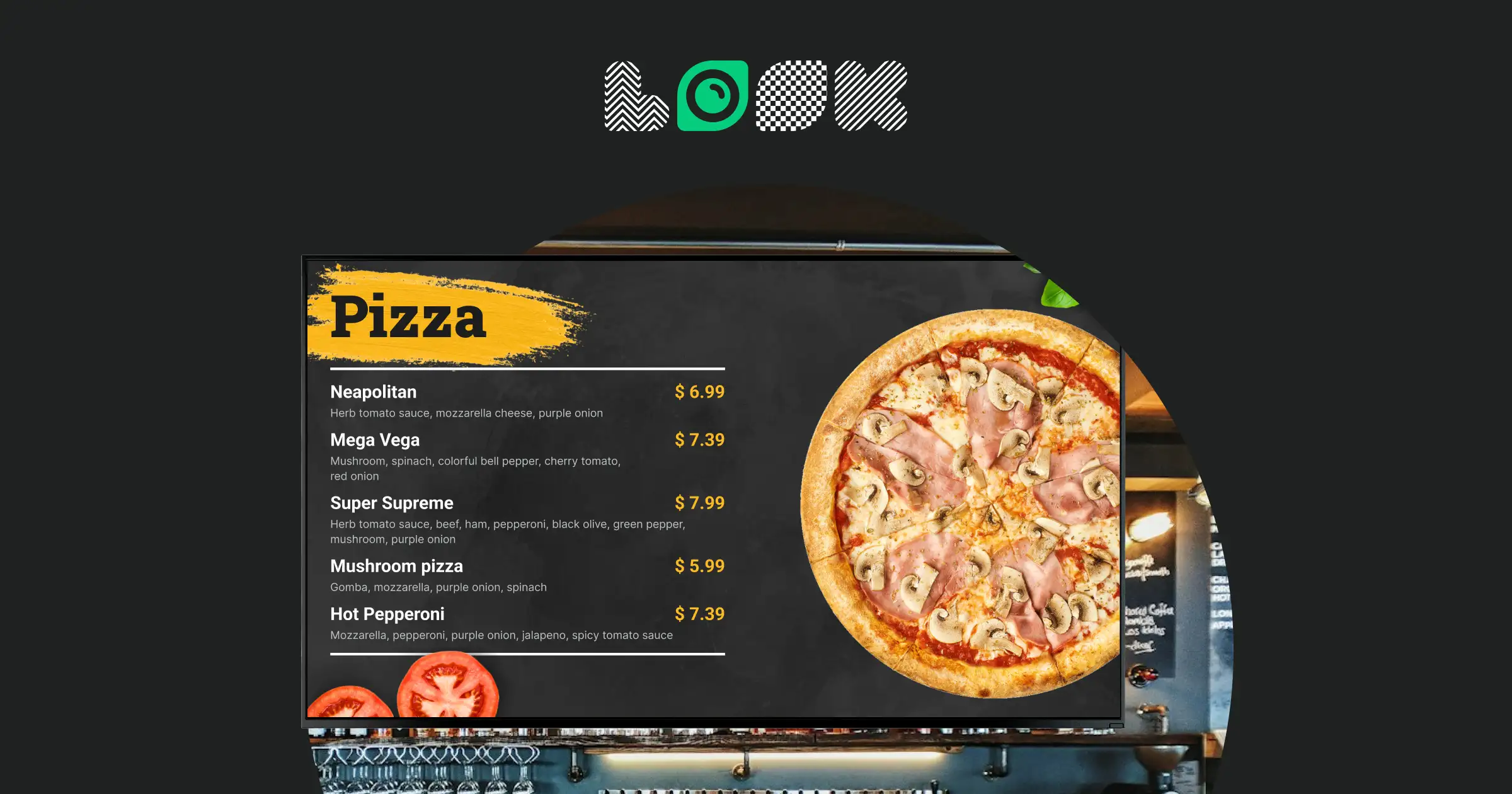 Tableaux de menu à affichage numérique pour pizzerias - LOOK DS