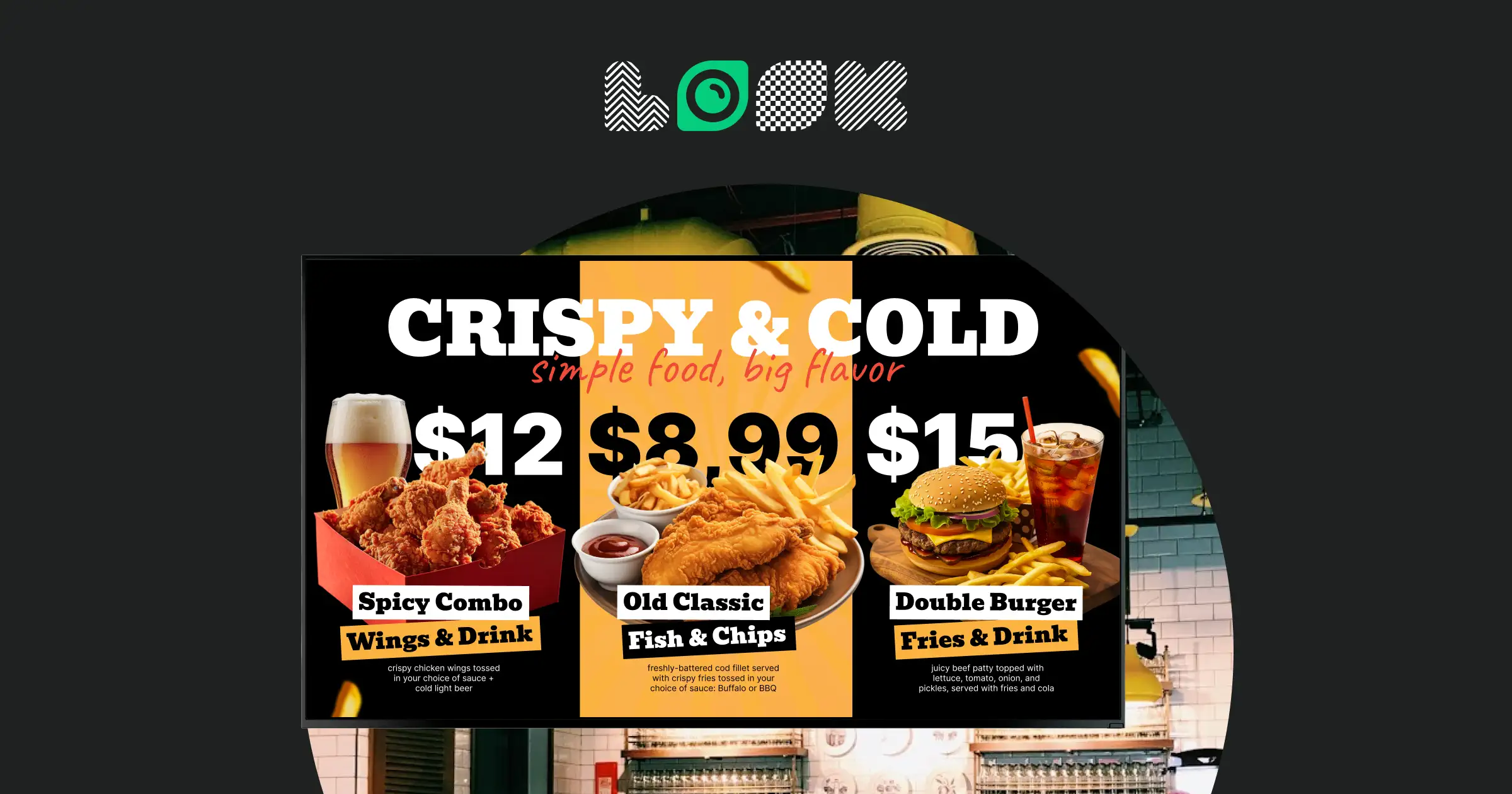 Placas de menu de sinalização digital para QSR - LOOK DS