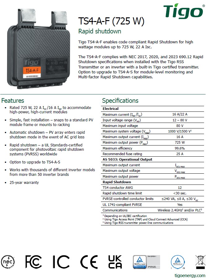 Datasheet: Tigo TS4-A-F 725W (US) | Tigo Energy Downloads