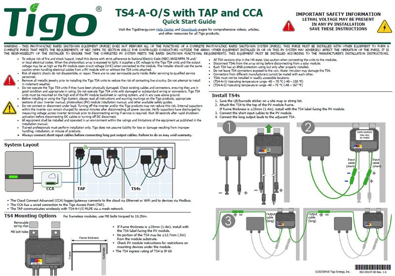 Quick Start Guide: TS4-A-O/S with TAP and CCA | Tigo Energy Downloads