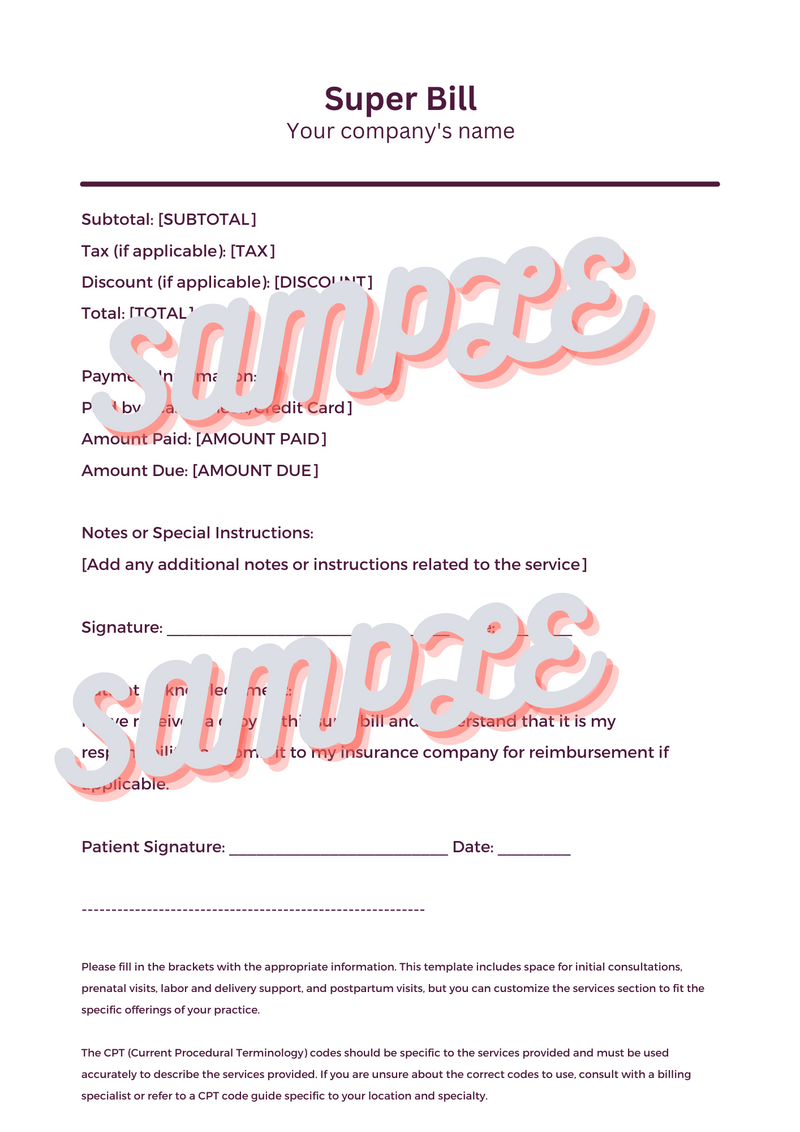 Editable Doula Super Bill Template • Newmom.me