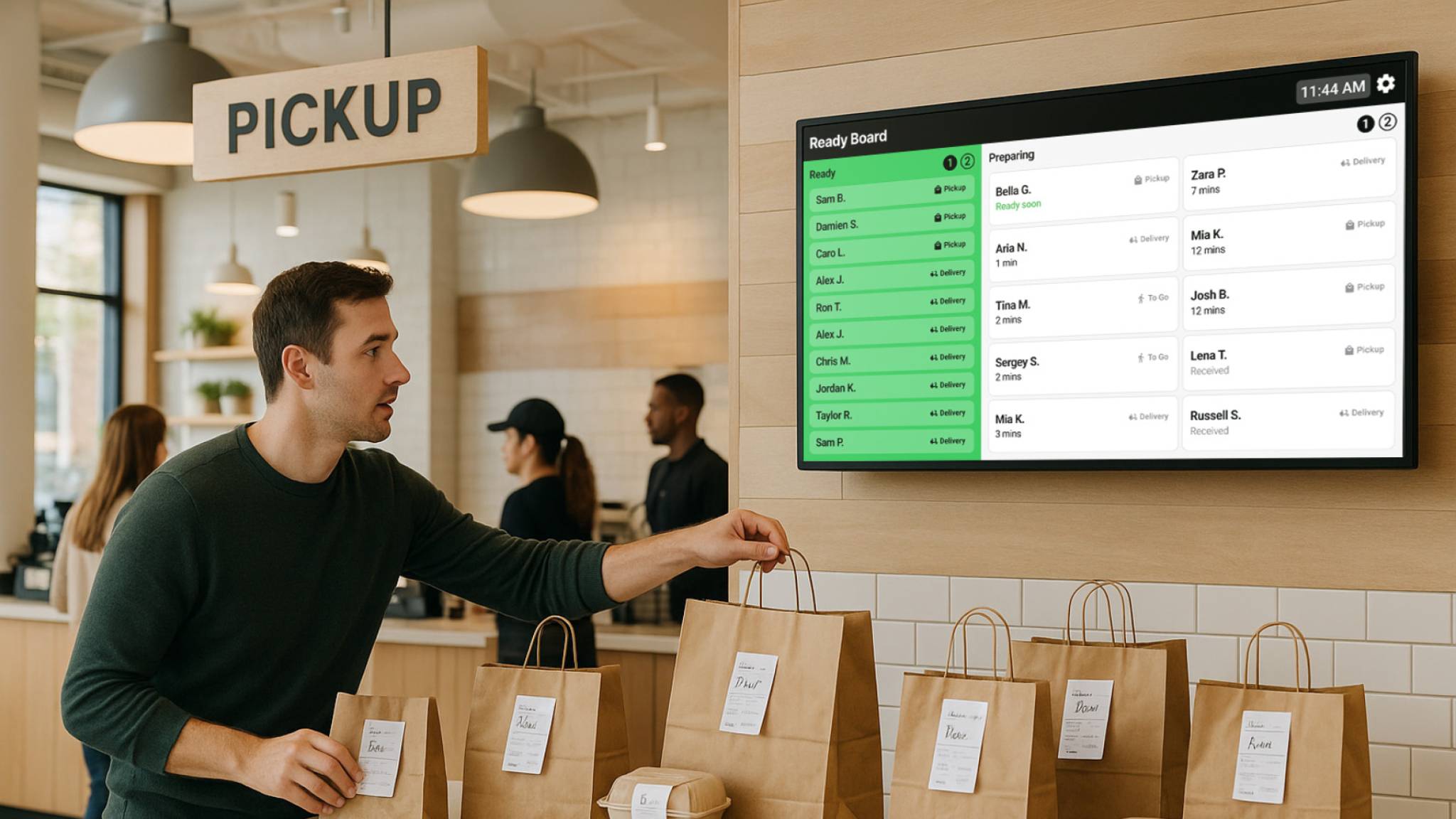 Digital screen solutions for restaurant pick-up orders